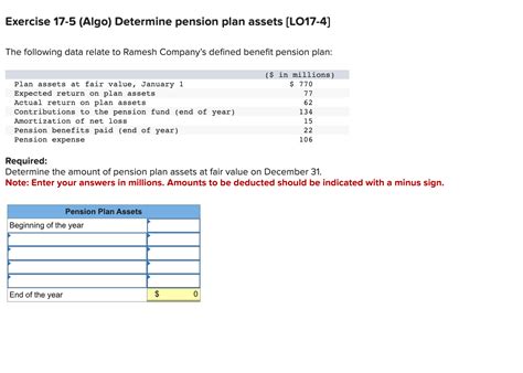 Solved Exercise 17 5 Algo Determine Pension Plan Assets Chegg