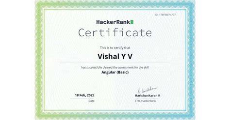 Hackerrank Skill Certificate Vishal Yv