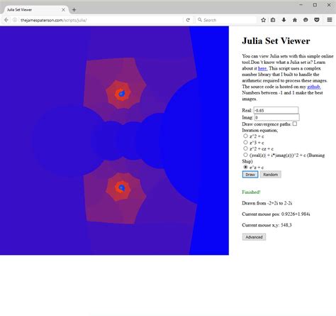 Javascript Discrepancy Between Generated Julia Set And Wikipedia