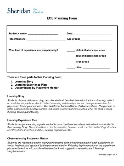 Ece Planning Form Mentorship Experience