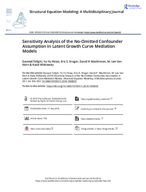 Pdf Sensitivity Analysis Of The No Omitted Confounder Assumption In Latent Growth Curve