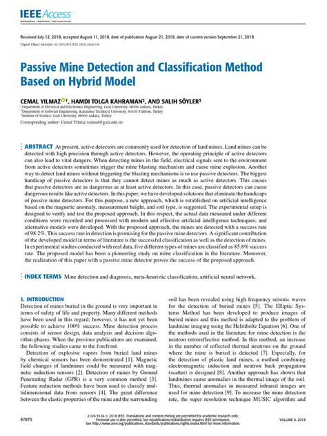 Passive Mine Detection And Classification Method Based On Hybrid Model Pdf Statistical