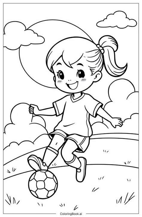 축구를 하는 소녀 색칠하기 페이지 무료 Pdfandpng 인쇄 가능