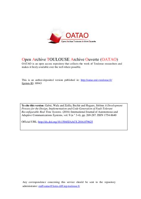 Pdf A Development Process For The Design Implementation And Code Generation Of Fault Tolerant
