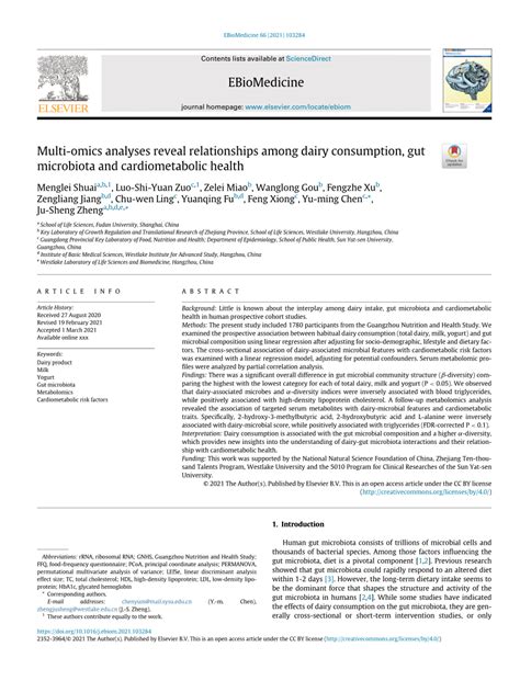Pdf Multi Omics Analyses Reveal Relationships Among Dairy Consumption Gut Microbiota And