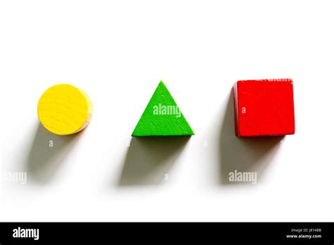 Set Of Colorful Wooden Shape Toy Square Triangle Round On White