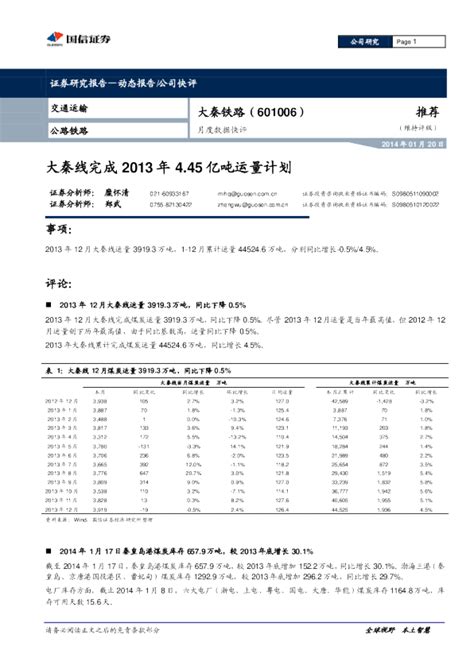 大秦线完成2013年4。45亿吨运量计划
