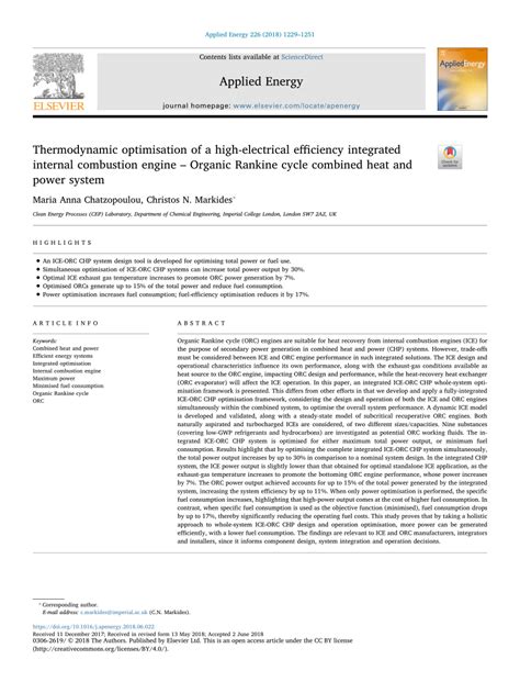 Pdf Thermodynamic Optimisation Of A High Electrical Efficiency