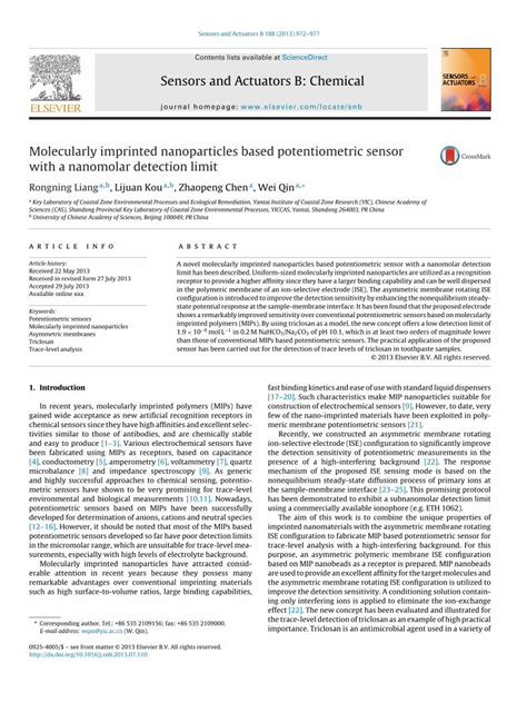 Pdf Molecularly Imprinted Nanoparticles Based Potentiometric Sensor