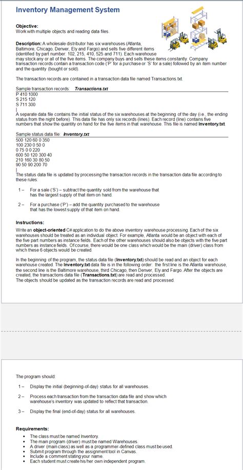 Solved Help In C Please Create A Warehouse Class In Which
