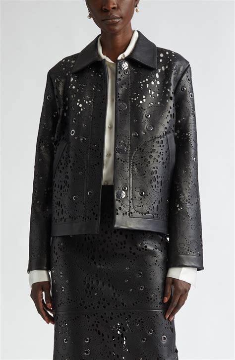 St John Grommet Embellished Laser Cut Leather Jacket Nordstrom
