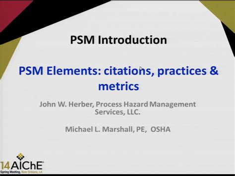 Psm Elements Citations Practices And Metrics Aiche