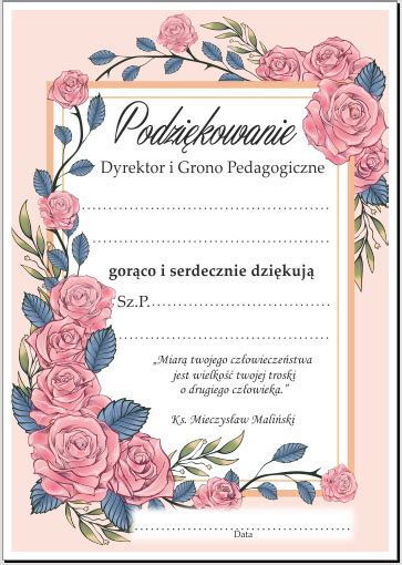 Dyplom Podziękowania Szkoła wzór 2 SzkolneNaklejki pl