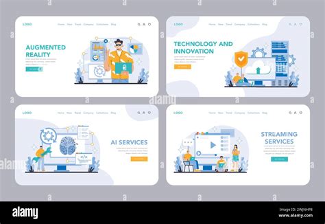 technology and innovation web or landing page set augmented reality