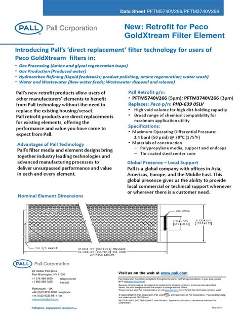 Pall Retrofit Peco Goldxtream Filter Datasheet Pdf Water Filtration