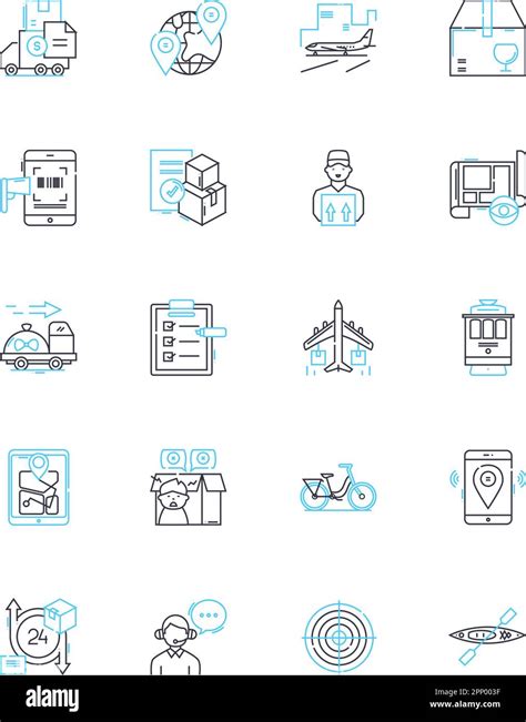 Cargo Shipping Linear Icons Set Containerization Intermodal Freight