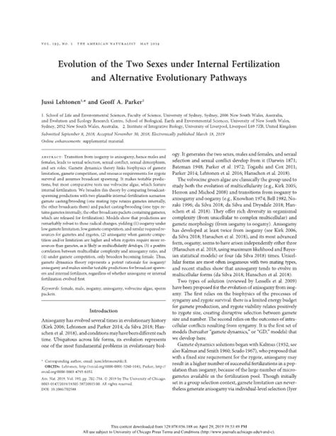 Evolution Of The Two Sexes Under Internal Fertilization And Alternative