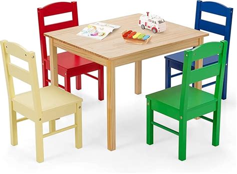 Jp Honey Joy 子供用テーブルと椅子セット 木製幼児用テーブルと椅子4脚 アートandクラフト用 スナックタイム 子供用家具5点セット 保育園 幼稚園 プレイルーム