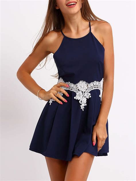 Vestido Tirante Fino Encaje Con Vuelo Marino Spanish SheIn Sheinside