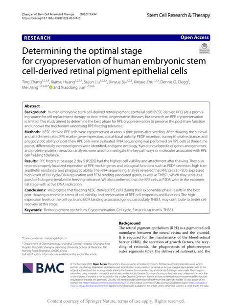 Pdf Determining The Optimal Stage For Cryopreservation Of Human