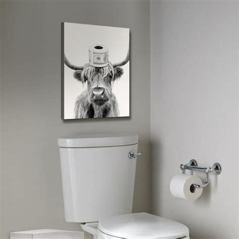 Funny Highland Cow Bathroom Wall Art Toilet Paper On Head Cute Animal