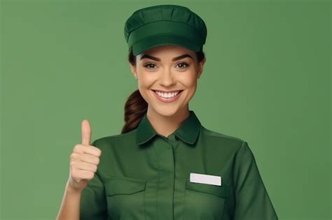 Premium Photo Pleased Young Delivery Girl Wearing Uniform And Cap