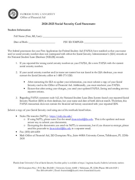 Fillable Online Financialaid Fsu 2024 2025 Social Security Card
