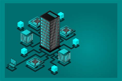 Concept Of Data Network Management Vector Isometric Map With Business Networking Servers