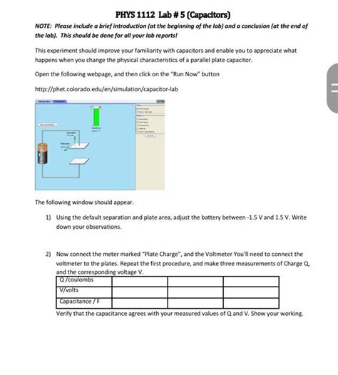Solved PHYS 1112 Lab 5 Capacitors NOTE Please Include Chegg