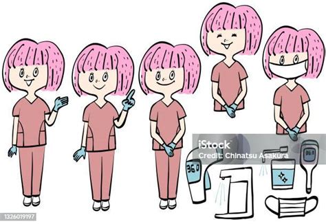 간호사와 의료 장비의 다양한 포즈 가정간병인에 대한 스톡 벡터 아트 및 기타 이미지 가정간병인 간호사 건강 진단 Istock