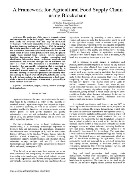 A Framework For Agricultural Food Supply Chain Using Blockchain Pdf