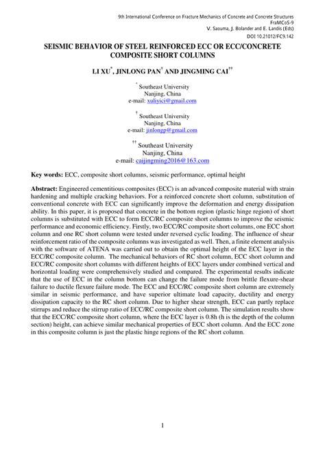Pdf Seismic Behavior Of Steel Reinforced Ecc Or Eccconcrete Composite Short Columns