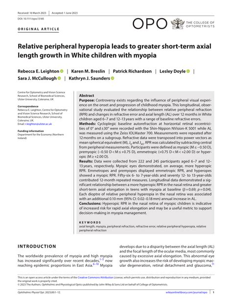 Pdf Relative Peripheral Hyperopia Leads To Greater Short Term Axial
