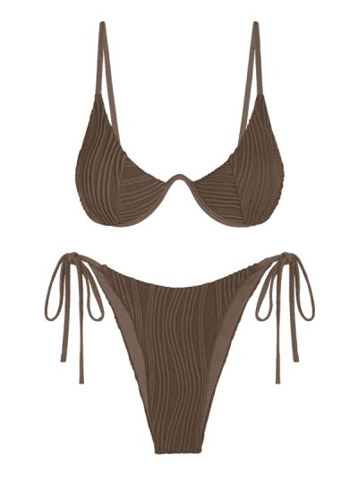 Zaful Textured High Cut Bikini Swimwear In Deep Coffee Zaful 2025