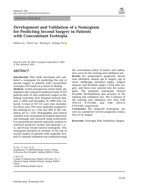 Pdf Development And Validation Of A Nomogram For Predicting Second