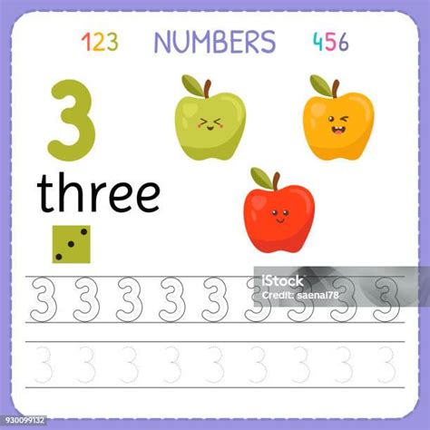유치원과 유치원에 대 한 번호 추적 워크시트입니다 3 번 쓰고 아이 들을 위한 연습입니다 수학 게임 0명에 대한 스톡 벡터 아트 및 기타 이미지 Istock