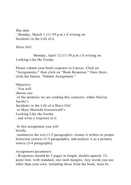 Due Date Monday March 1 1159 Pm If Writing On Incidendocx
