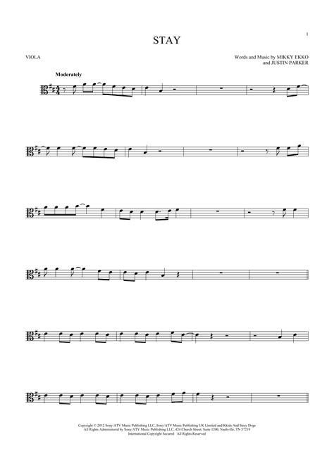Stay Sheet Music Rihanna Viola Solo