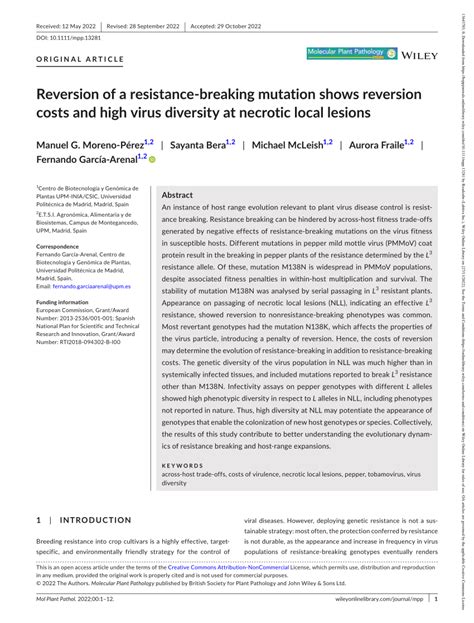 Pdf Reversion Of A Resistance Breaking Mutation Shows Reversion Costs