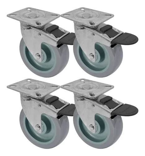 Kit 4 Un Roda Rodízio Giratório Freio Trava Pvc Bp 5 130mm Frete Grátis