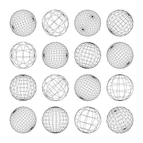 Premium Vector Wireframe Shapes Lined Sphere Perspective Mesh D Grid