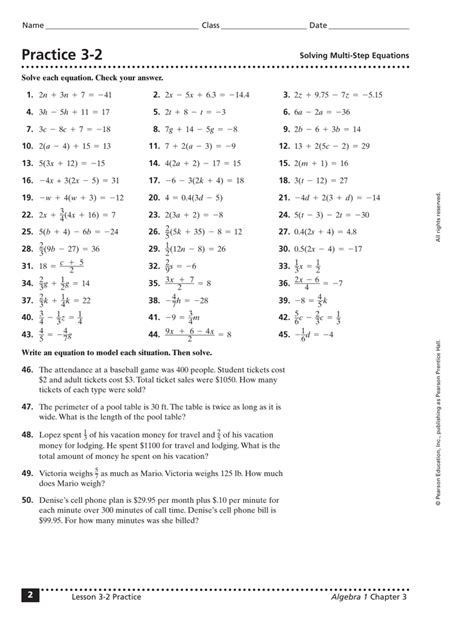 2 3 Practice Solving Multi Step Equations Form G Answers Tessshebaylo