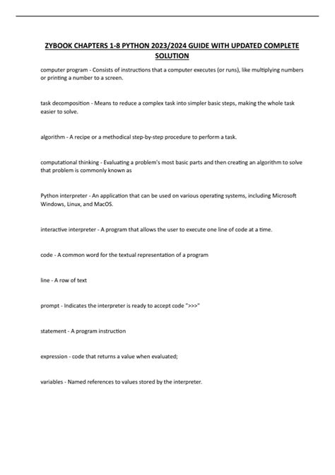 Zybook Chapters 1 8 Python 20232024 Guide With Updated Complete Solution Zybook Stuvia Us