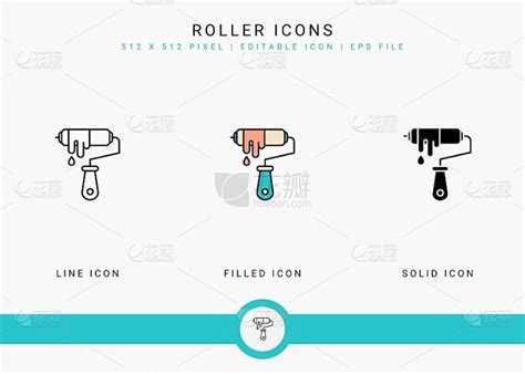 滚动图标设置矢量插图与固体图标线条风格。颜色工具艺术概念。