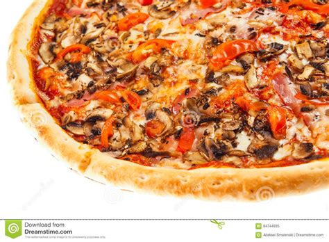 Fragment Of Delicious Classic Italian Pizza Carbonara With Ham