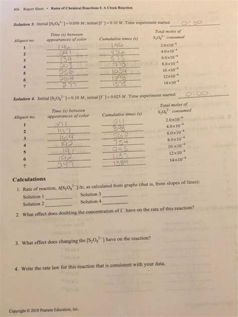 Solved Report Sheet Experiment 29 Rates Of Chemical