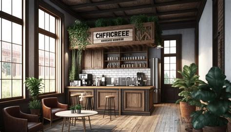 Premium Photo Coffee Shop Interior Decorated With Wood And Natural