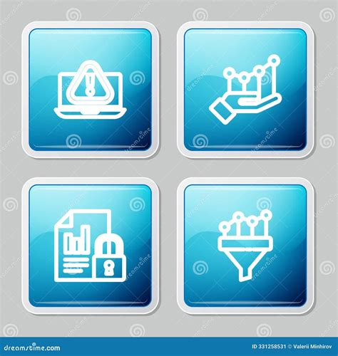 Set Line Laptop With Exclamation Mark Pie Chart Infographic Document