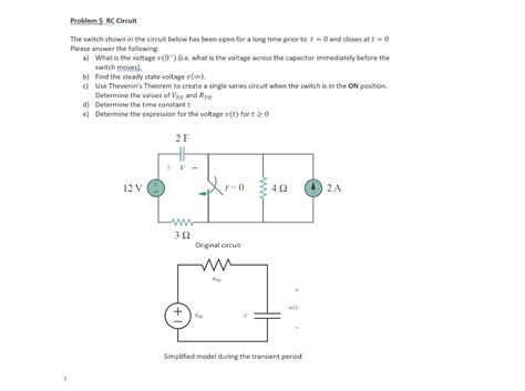 Solved Problem RC Circuit The Switch Shown In The Circuit Chegg