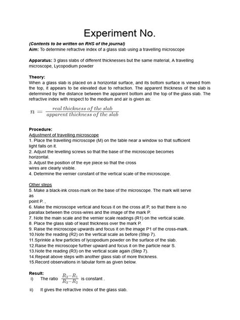 Experiment No 12 Pdf Glasses Refraction